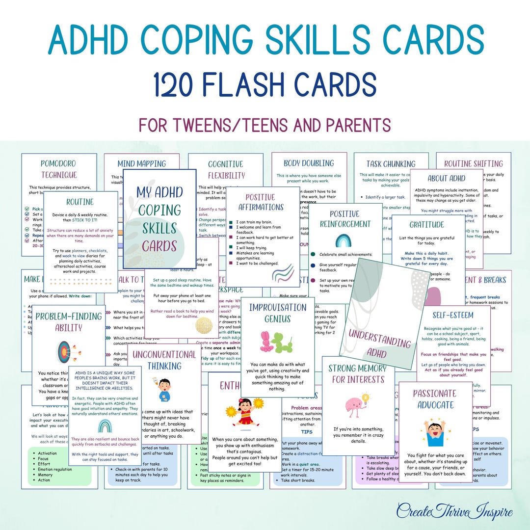 ADHD Coping Skills Cards for Teens, ADHD Parent Resources, Adhd Therapy ...