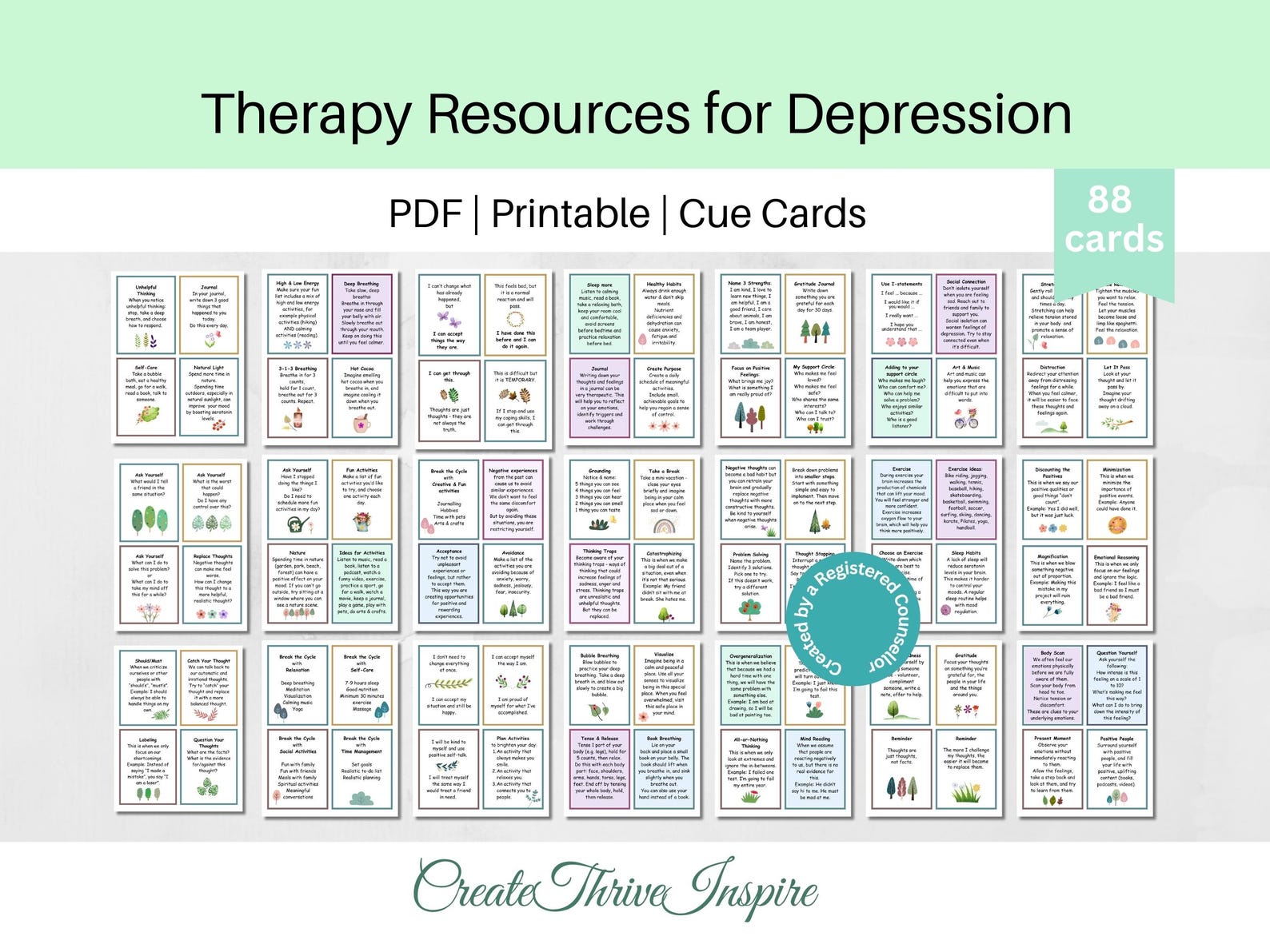 Depression Coping Skills Cards, CBT Techniques (printable PDF) - Etsy