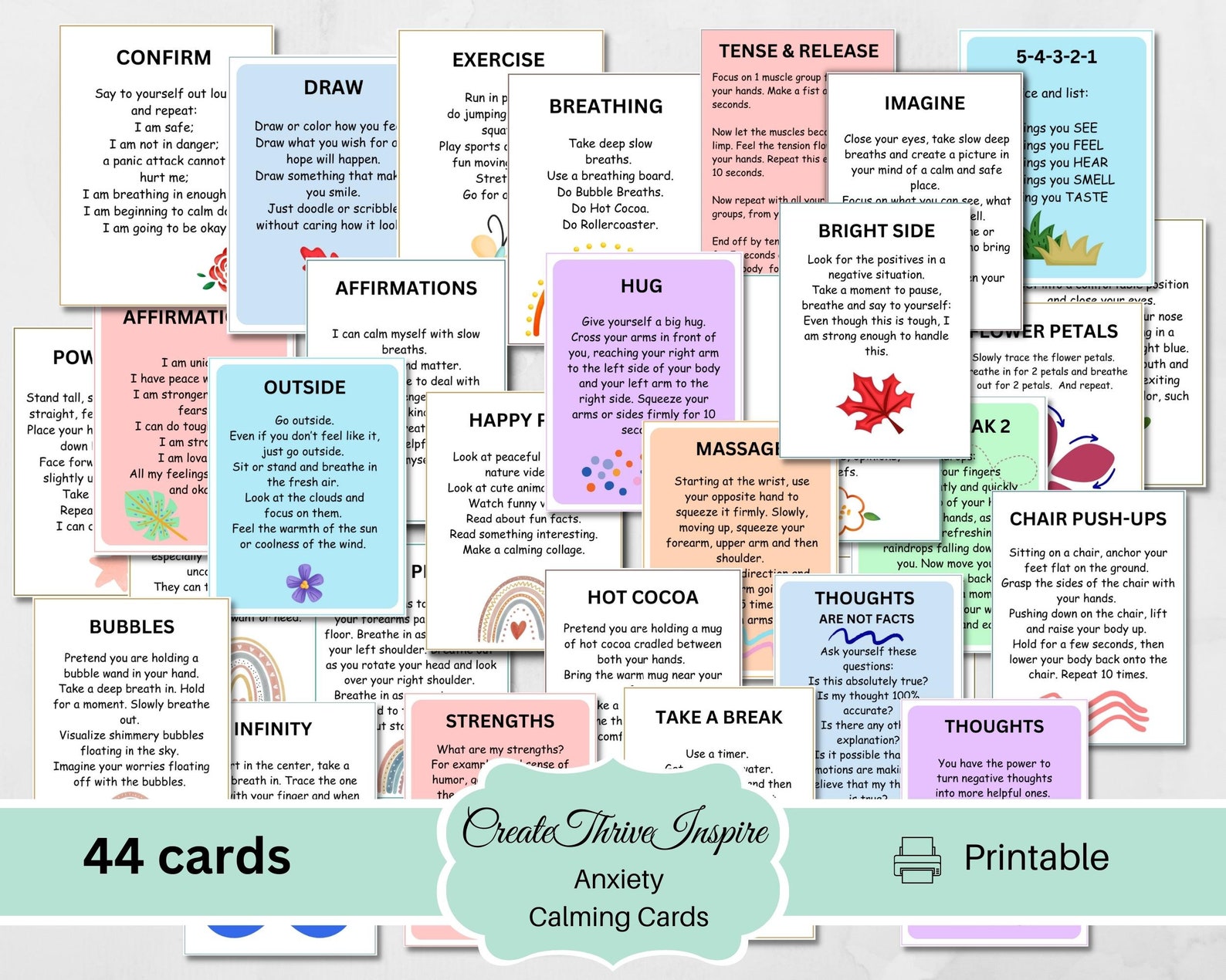 Anxiety Cards Calming Cards Coping Skills Cards Cue Cards for Anxiety ...