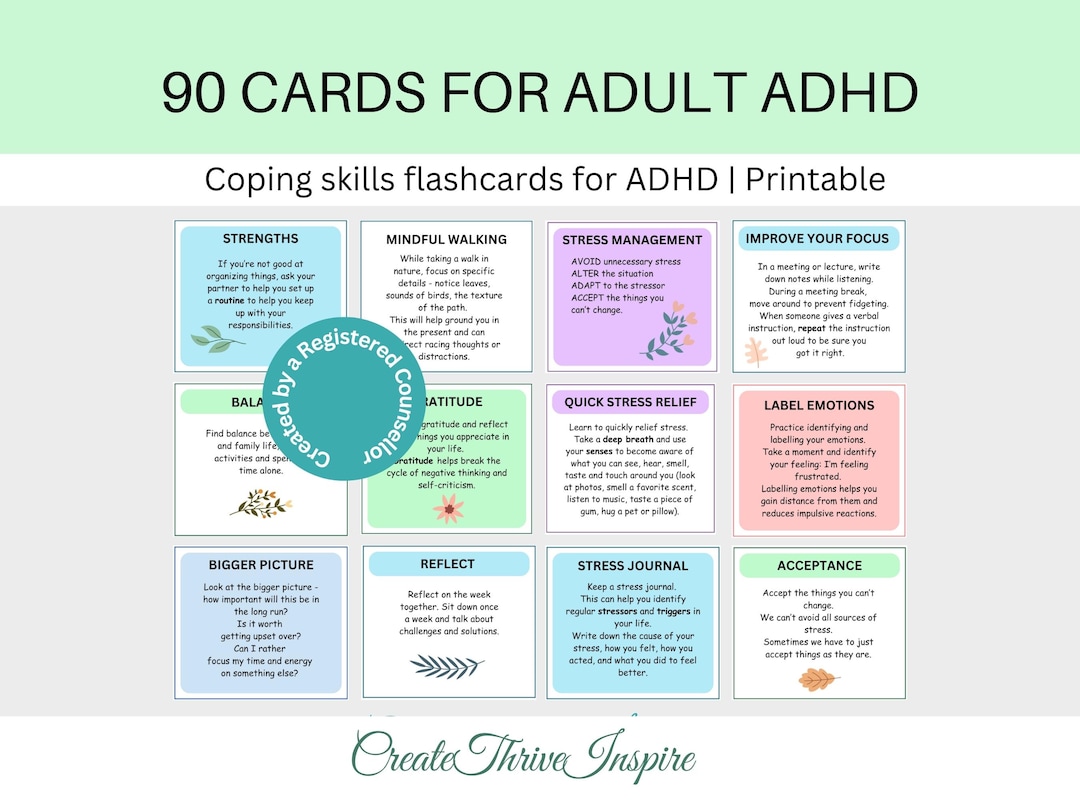 ADHD Support Adult ADHD Flash Cards ADHD Relief Therapy Tools Adhd Cue ...