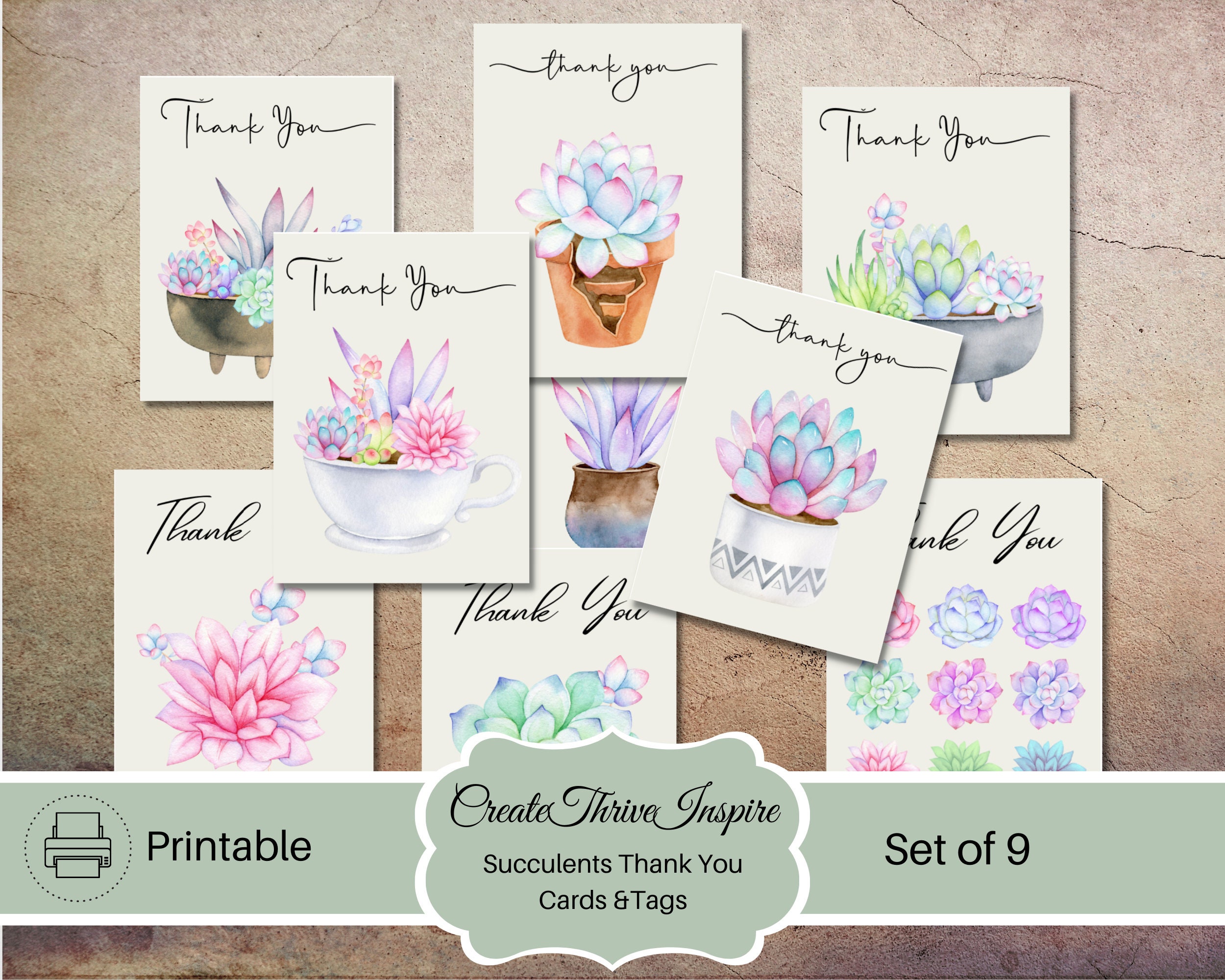 Thank You Notes Thank You Cards Printable Tags Succulents Cards ...