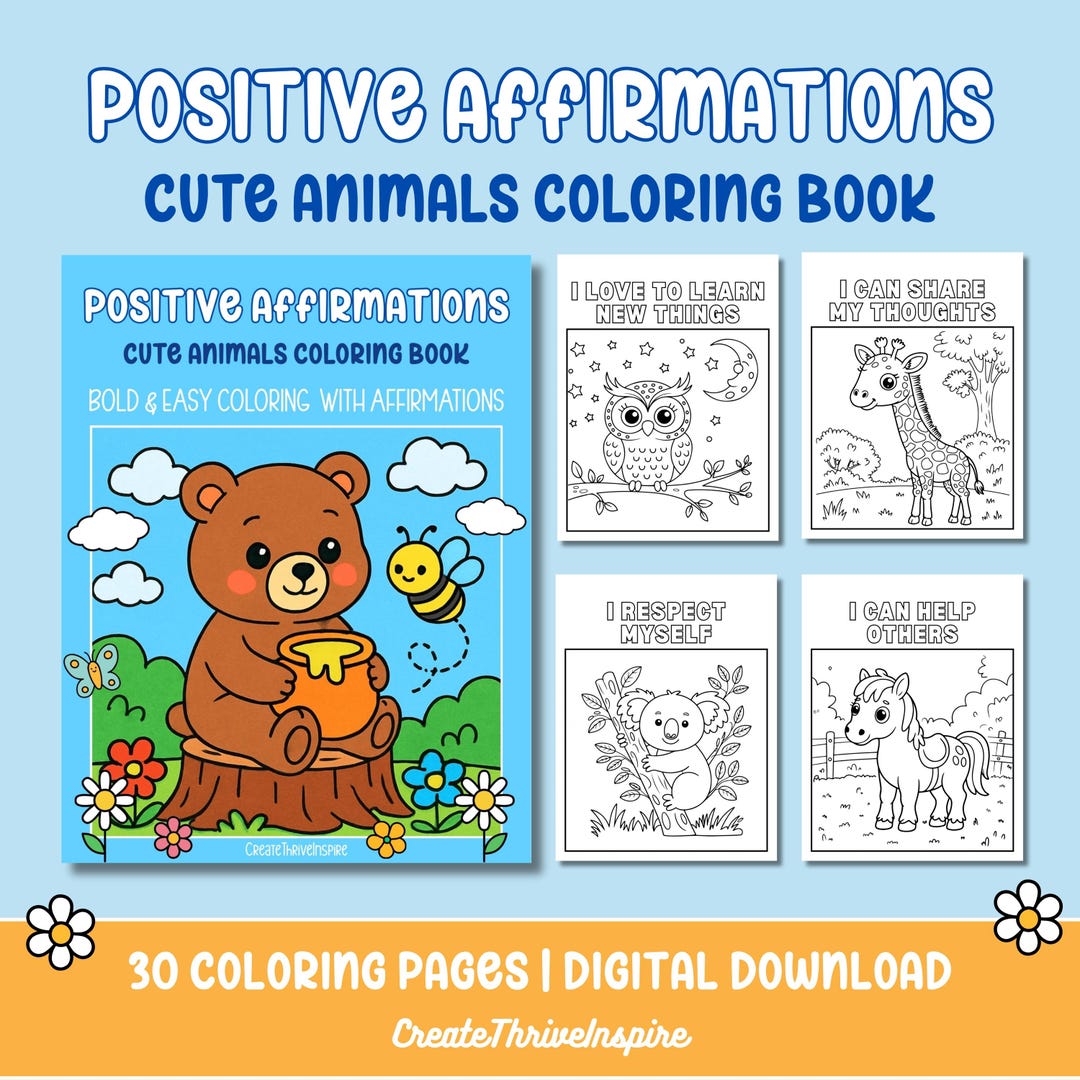 Animals Coloring Book Positive Affirmations Coloring Bold and Easy ...