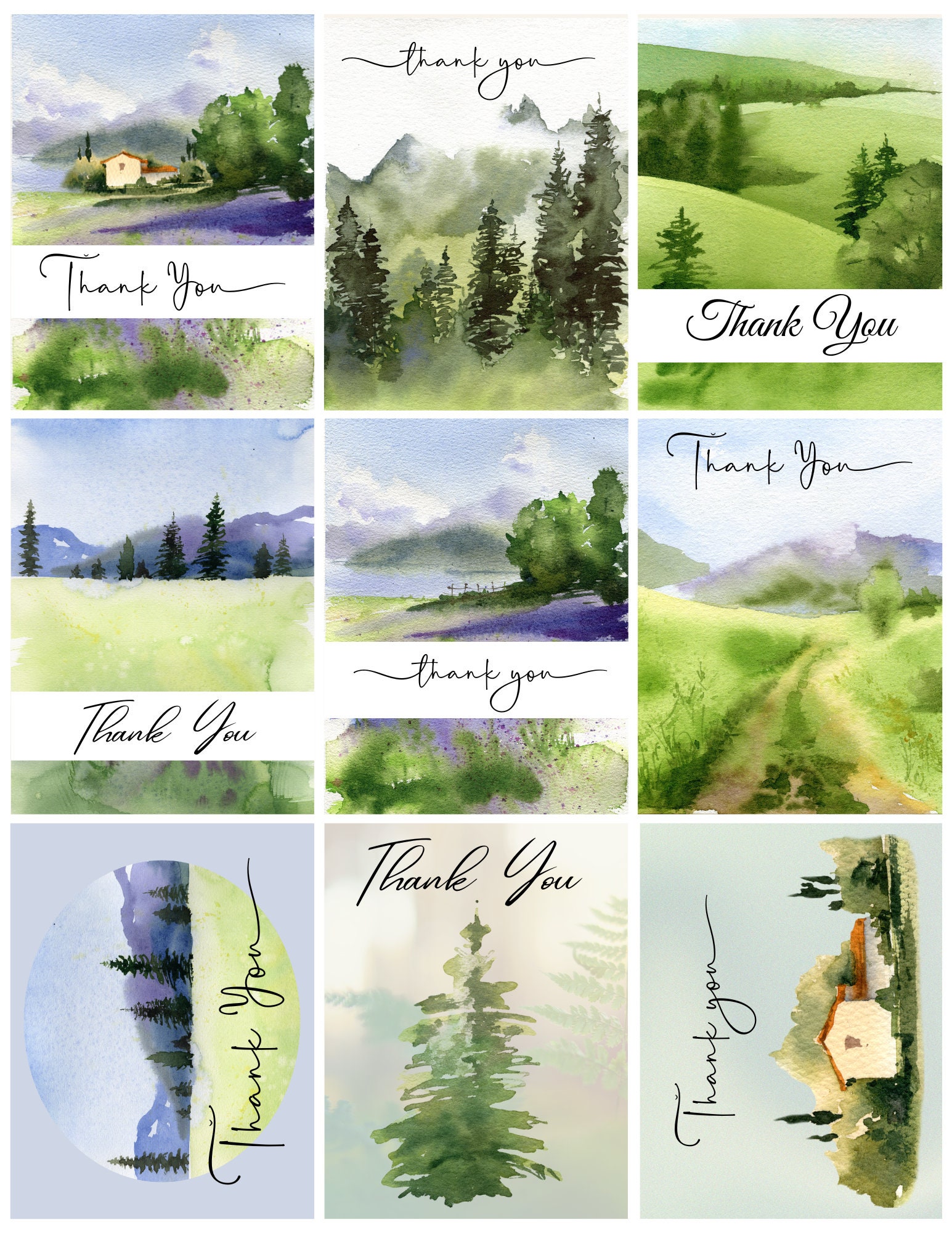 Watercolor Thank You Cards Thank You Cards Printable Tags Nature Cards ...