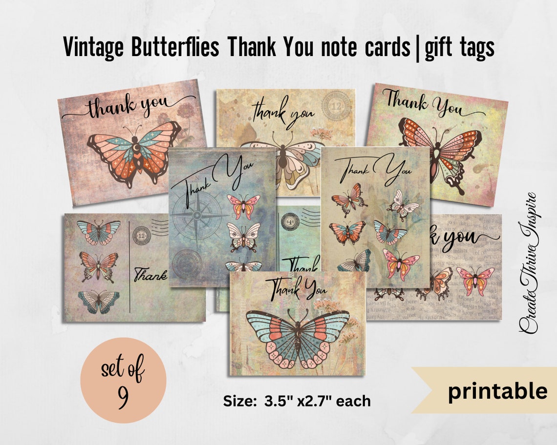 Thank You Notes Printable Note Cards Junk Journal Tags Scrapbook Cards ...