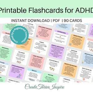 Adult ADHD Coping Skills Flash Cards, Mental Health Resources (digital ...