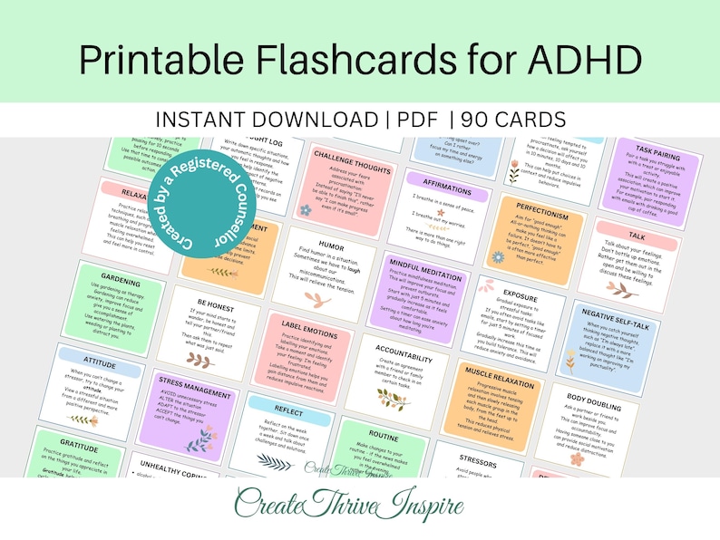 ADHD Support Adult ADHD Flash Cards ADHD Relief Therapy Tools Adhd Cue ...