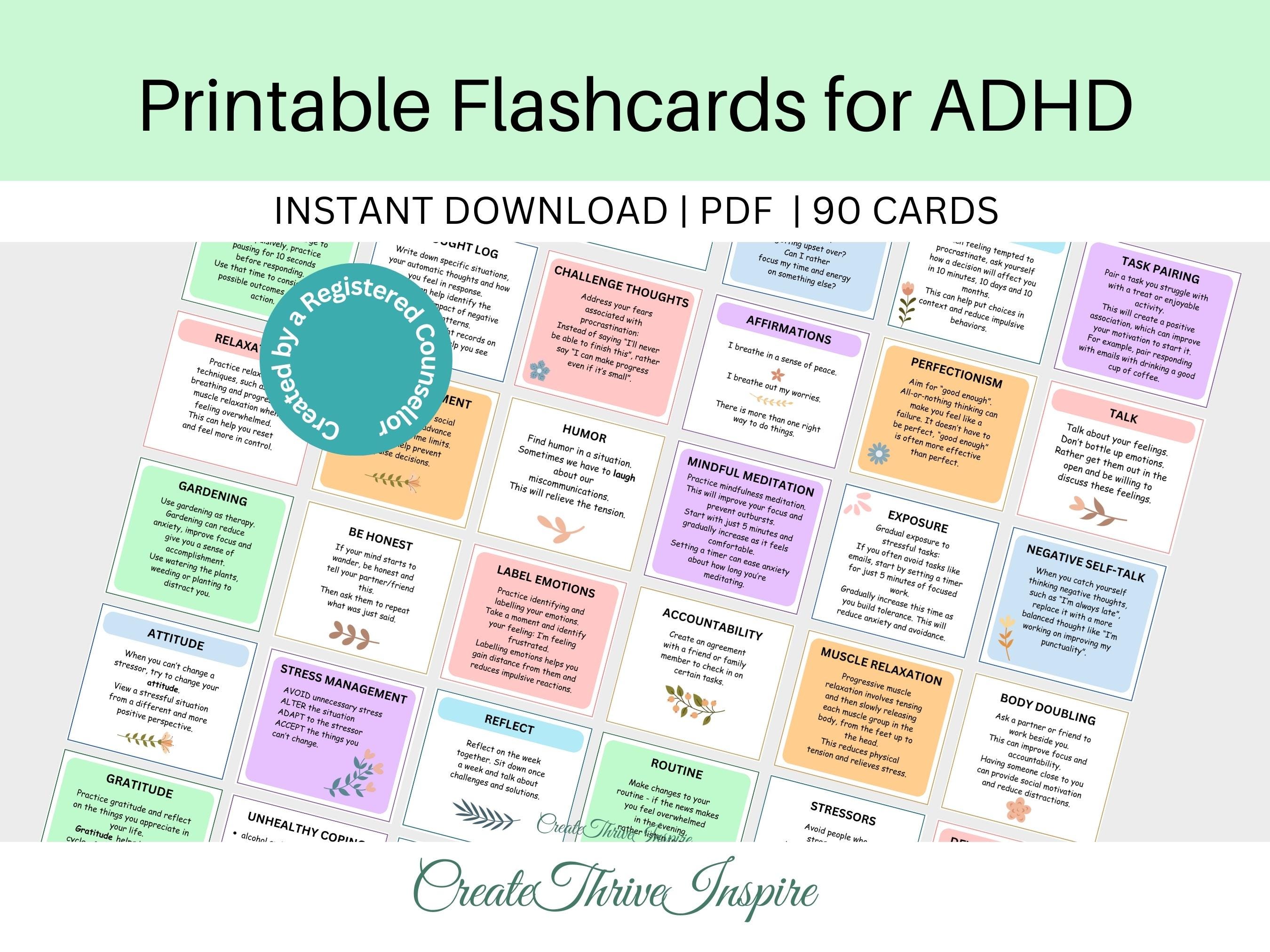 ADHD Support Adult ADHD Flash Cards ADHD Relief Therapy Tools Adhd Cue ...