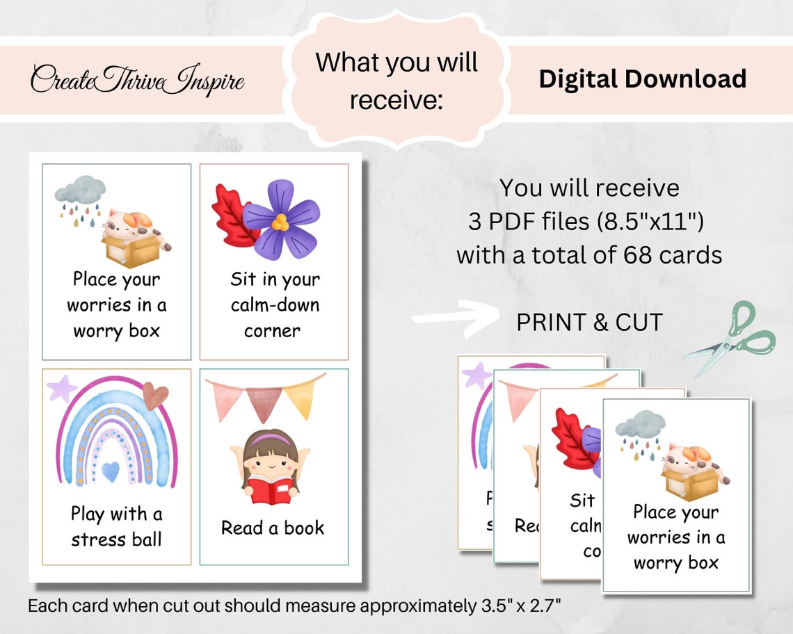 Coping Skills Children Anxiety Relief Calm Down Cards Printable Anxiety ...