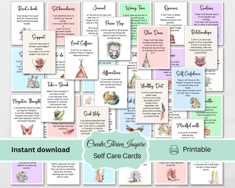 Positive Affirmations Self-care Cards Coping Skills Flashcards Self ...