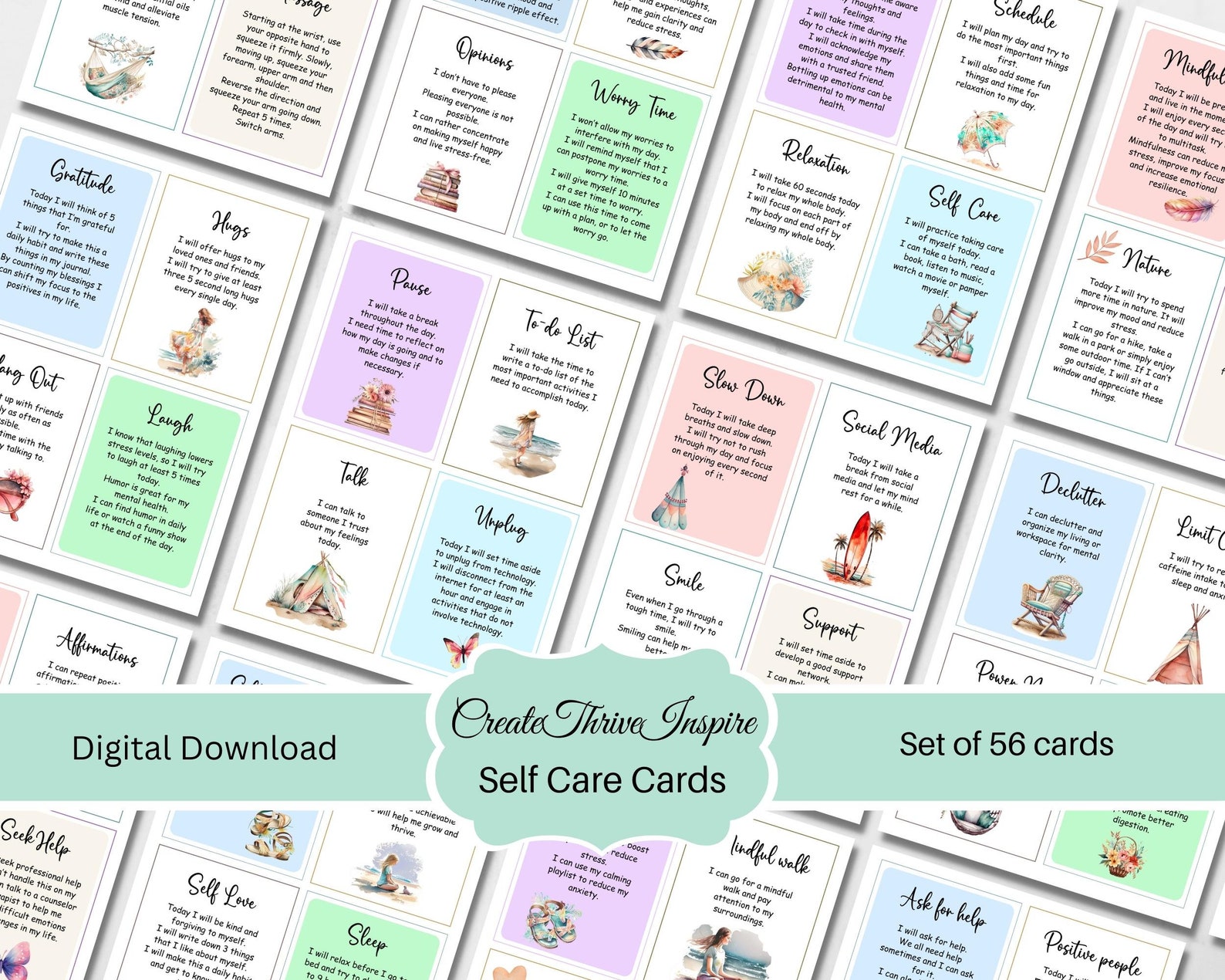 Self Care Cards Coping Skills Flashcards Self-care Gift Printable Self ...