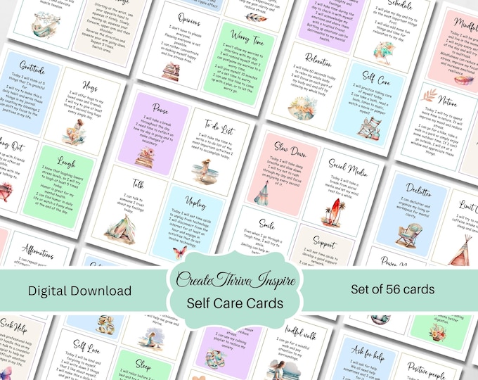 Self Care Cards Coping Skills Flashcards Self-care Gift Printable Self ...