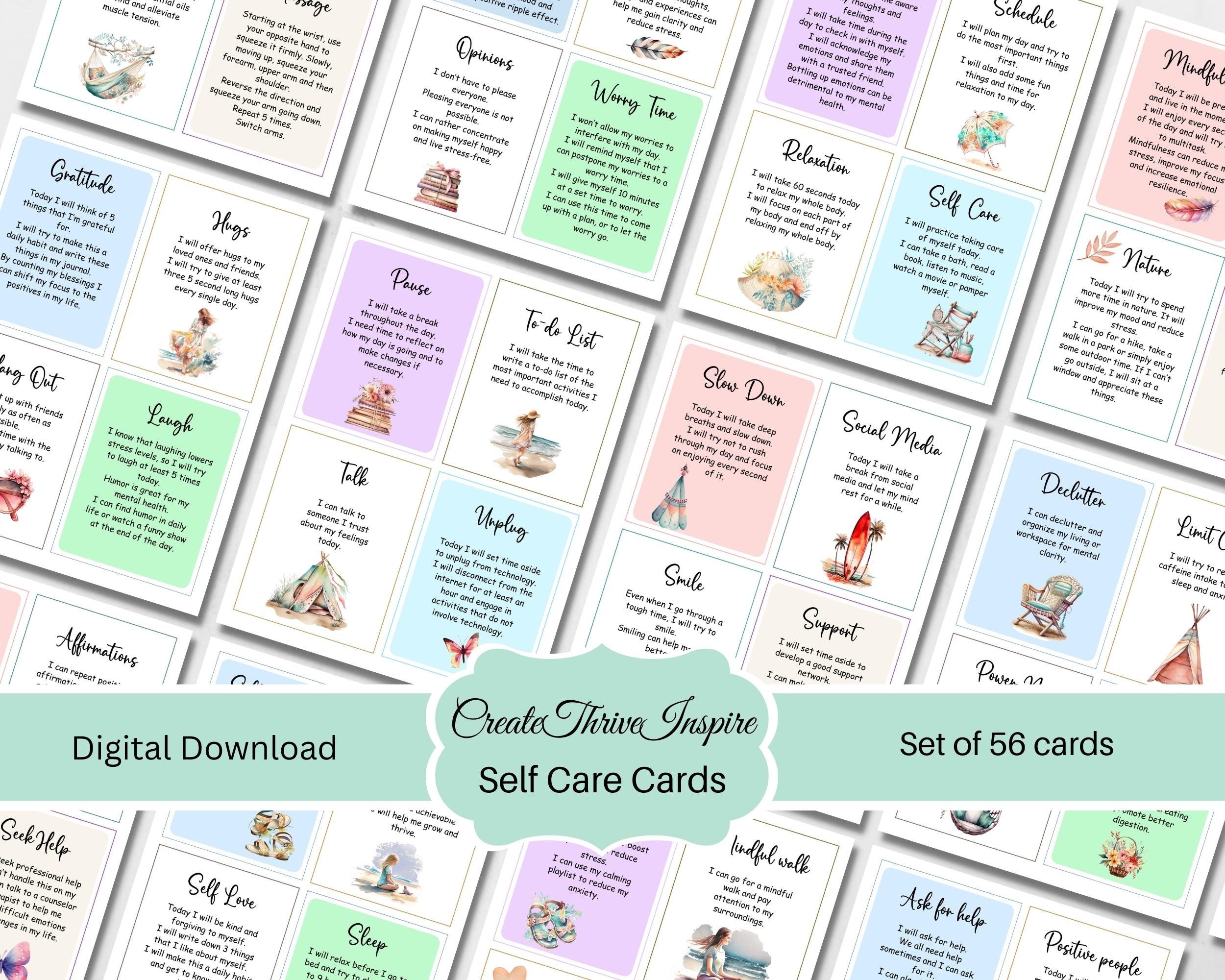Positive Affirmations Self-care Cards Coping Skills Flashcards Self ...