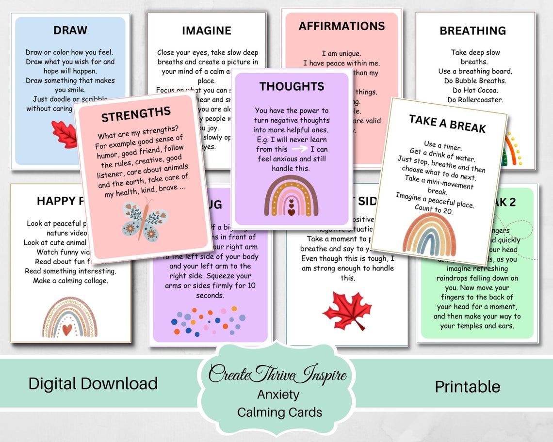 Anxiety Cards Calming Cards Coping Skills Cards Cue Cards for Anxiety ...
