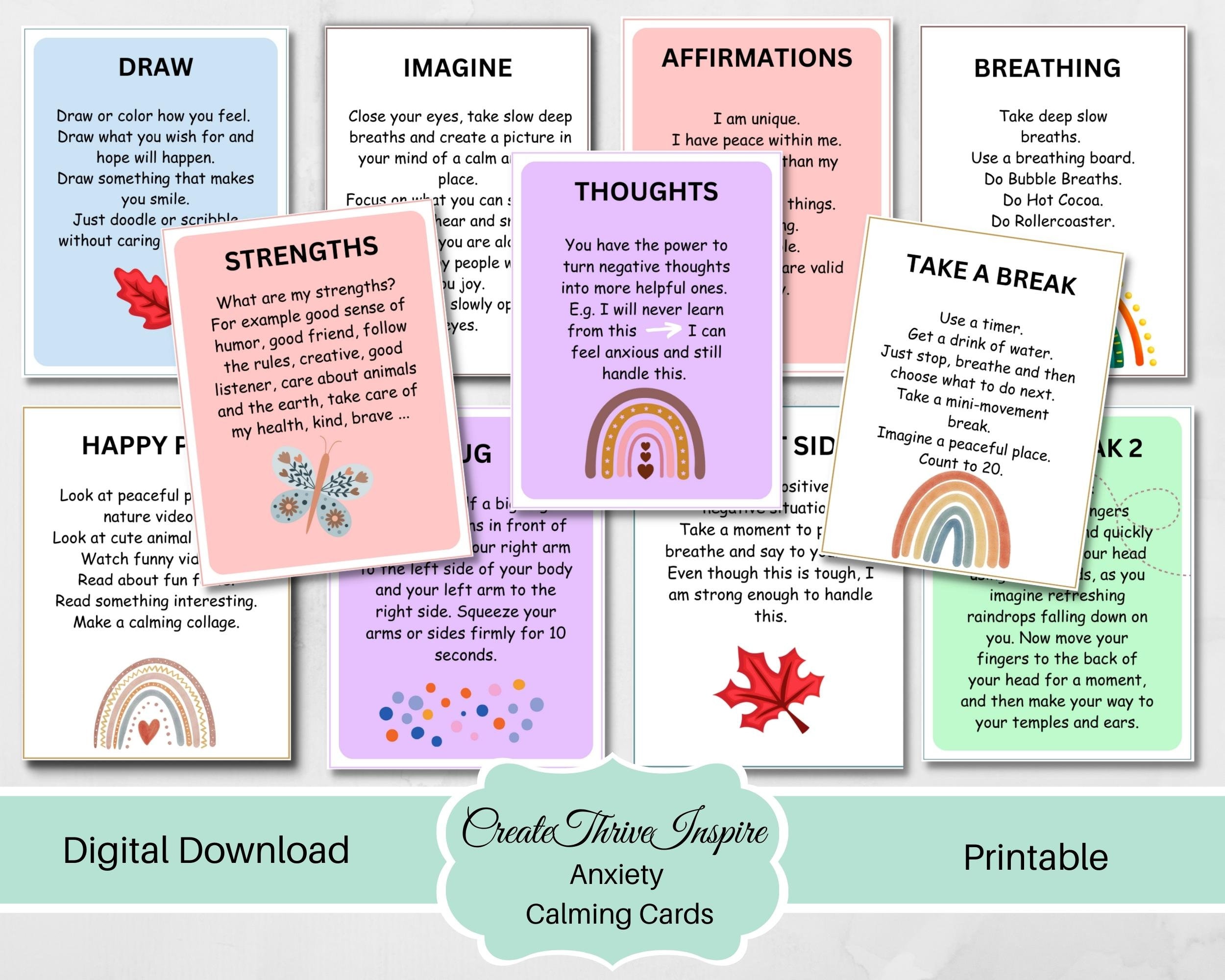 Anxiety Cards Calming Cards Coping Skills Cards Cue Cards for Anxiety ...