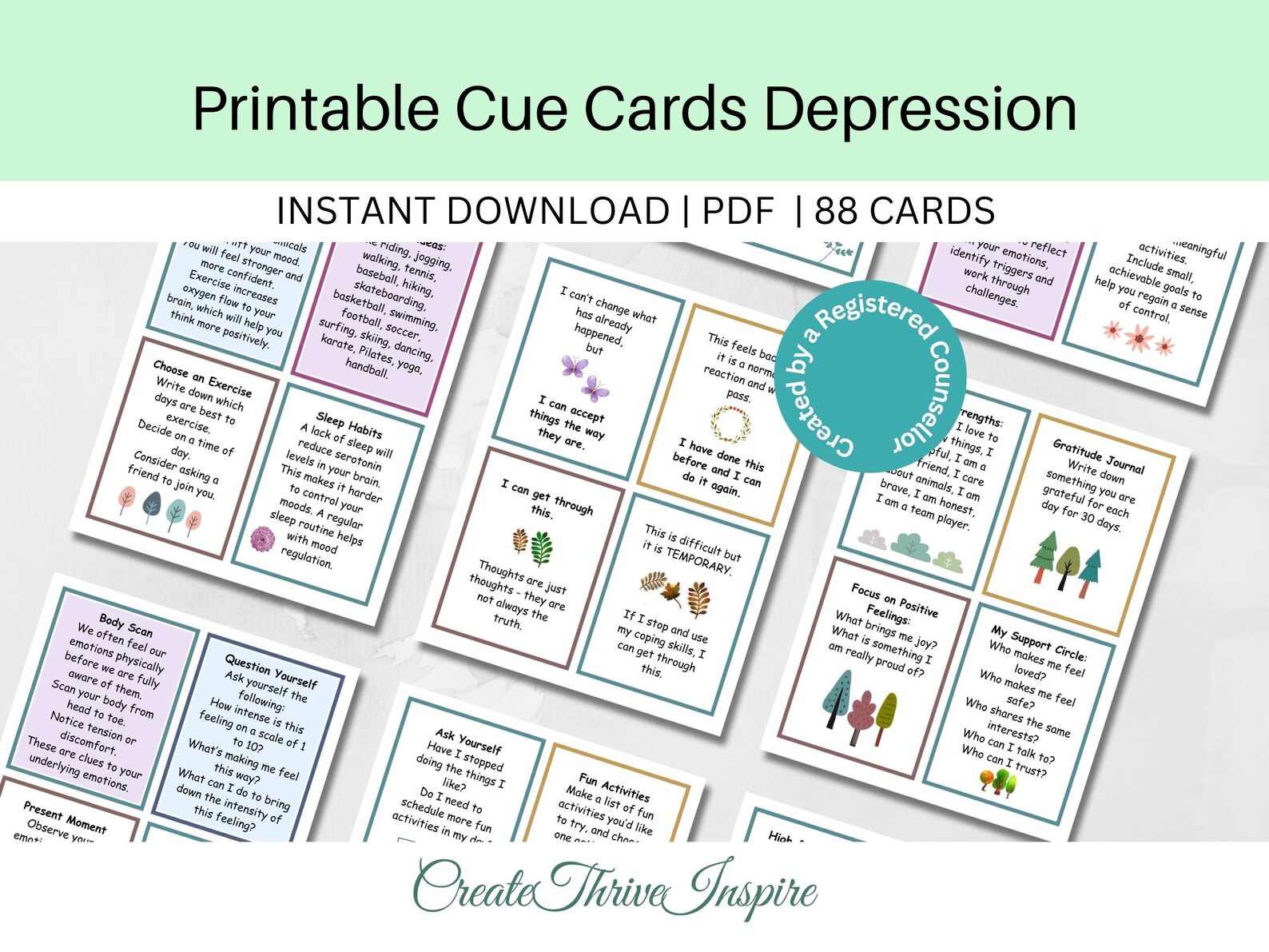 Depression Coping Skills Cards, CBT Techniques (printable PDF) - Etsy
