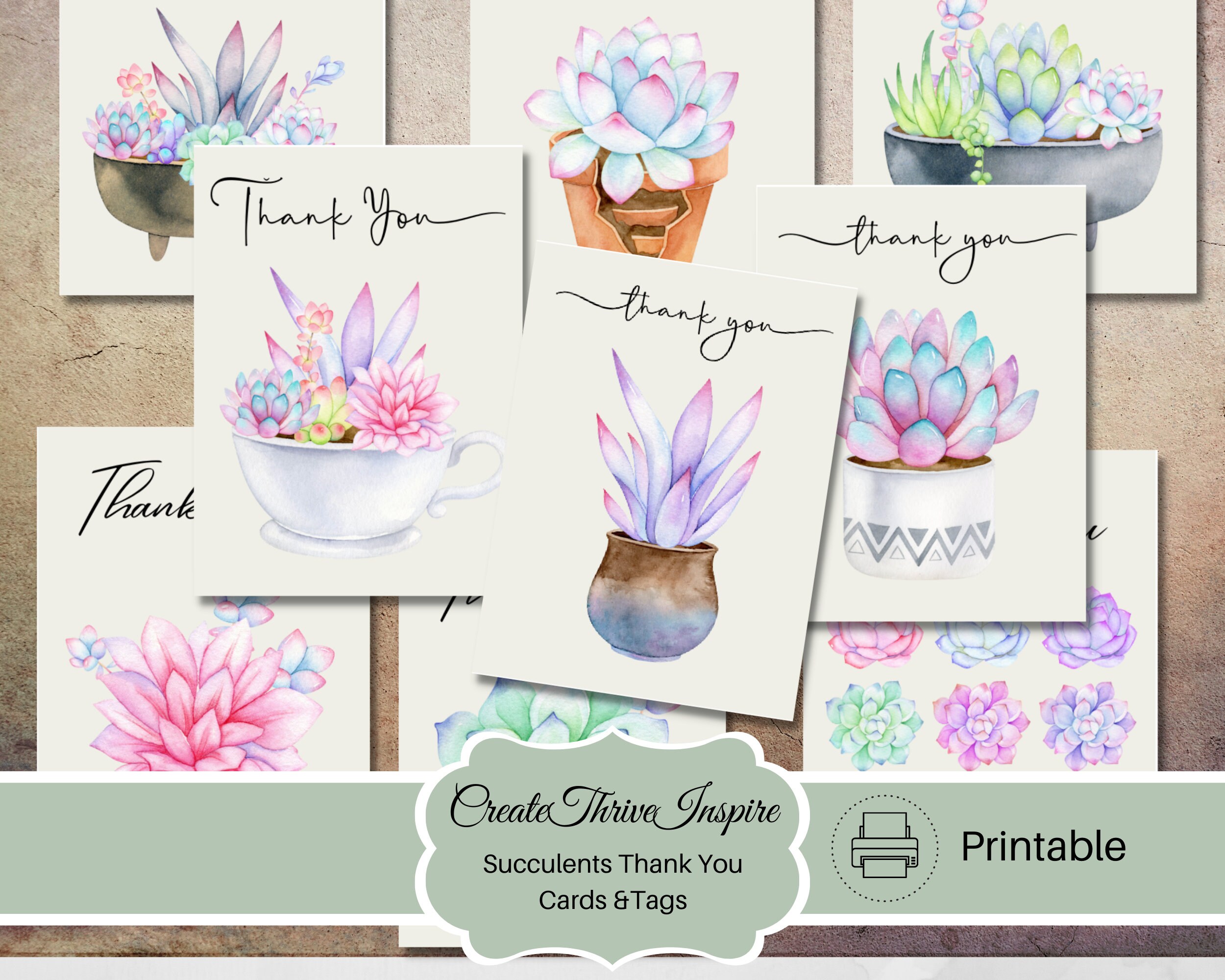 Thank You Notes Thank You Cards Printable Tags Succulents Cards ...