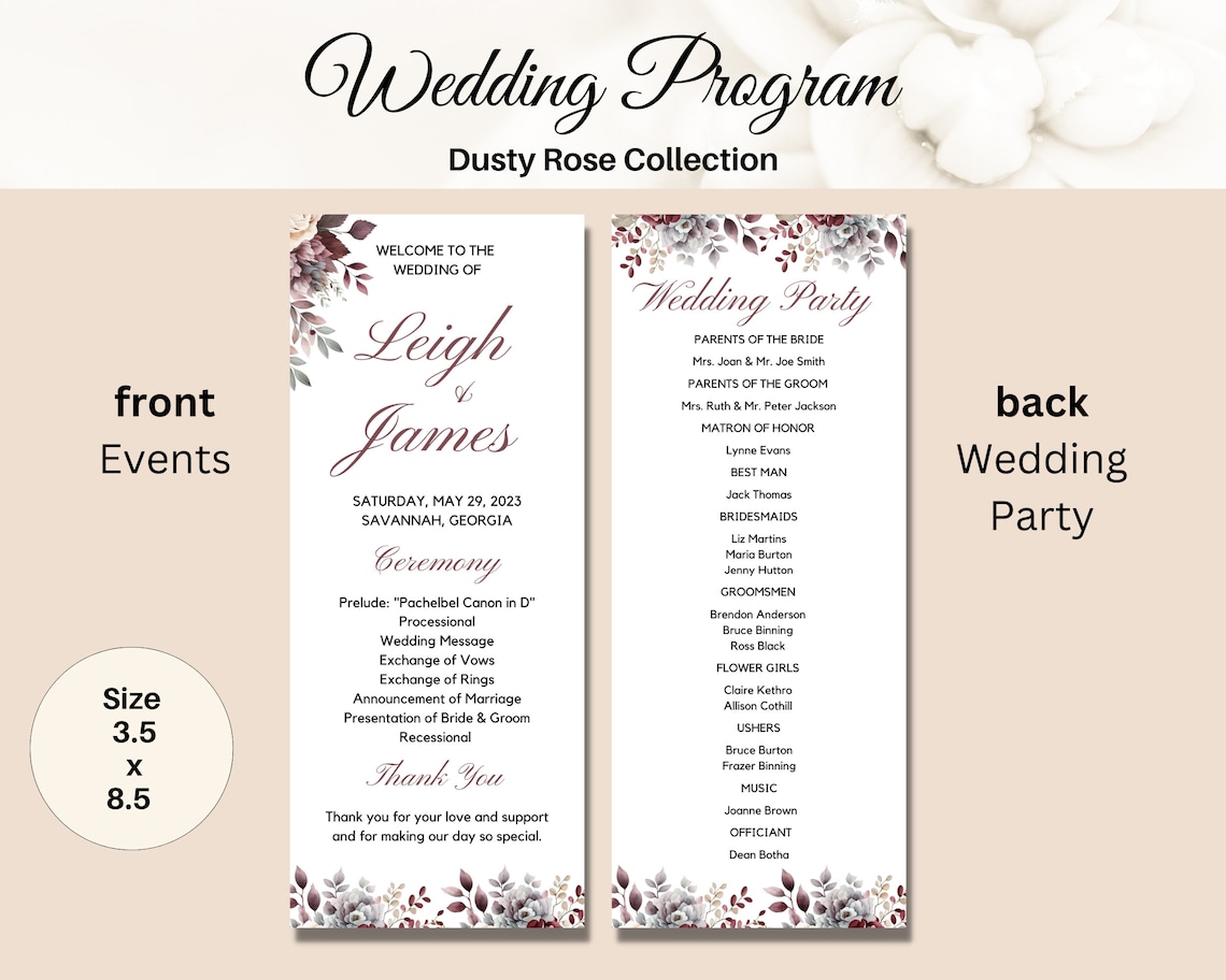 Wedding Program and Party Template Printable Self Edit Wedding Program ...