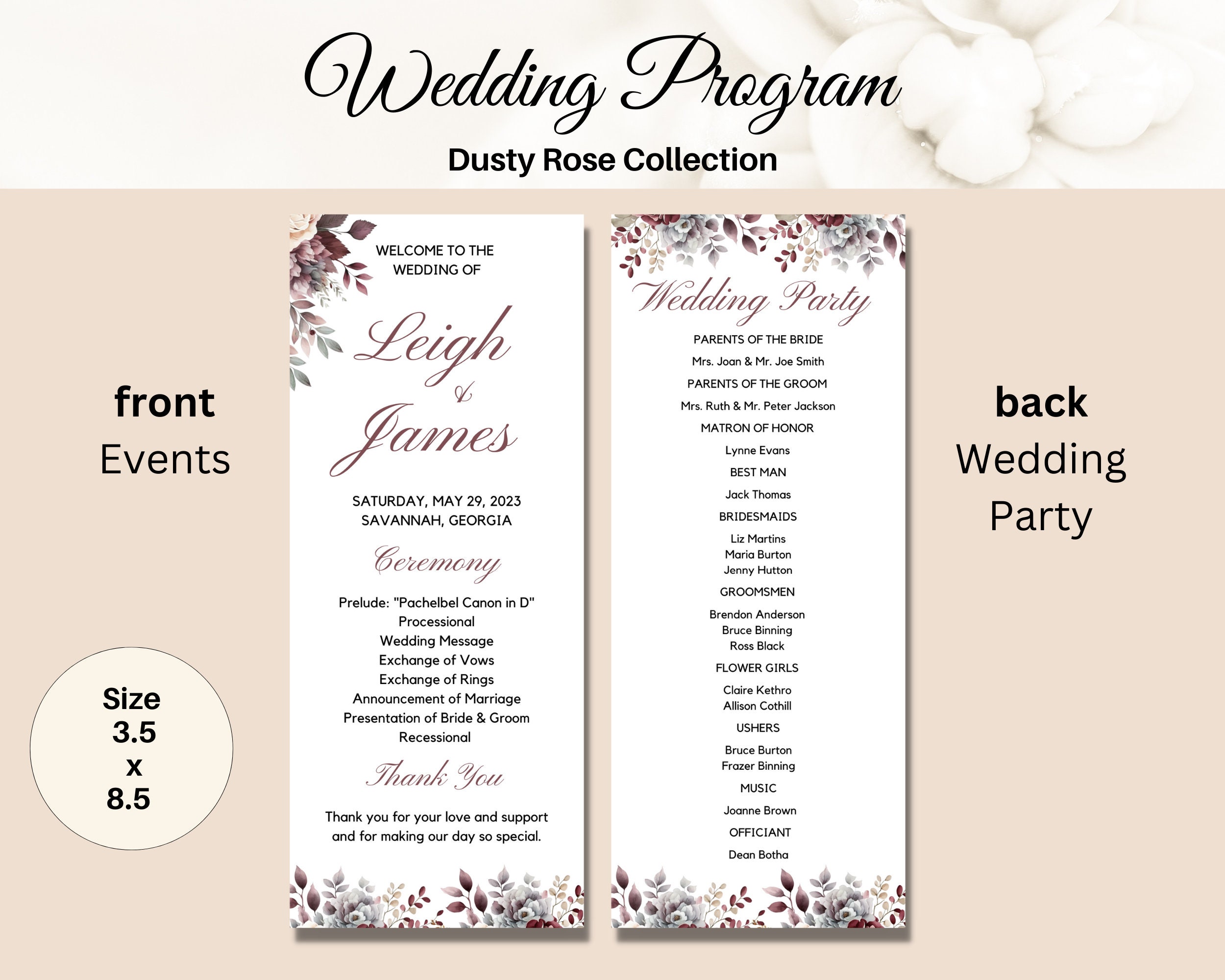 Wedding Program and Party Template Printable Self Edit Wedding Program ...