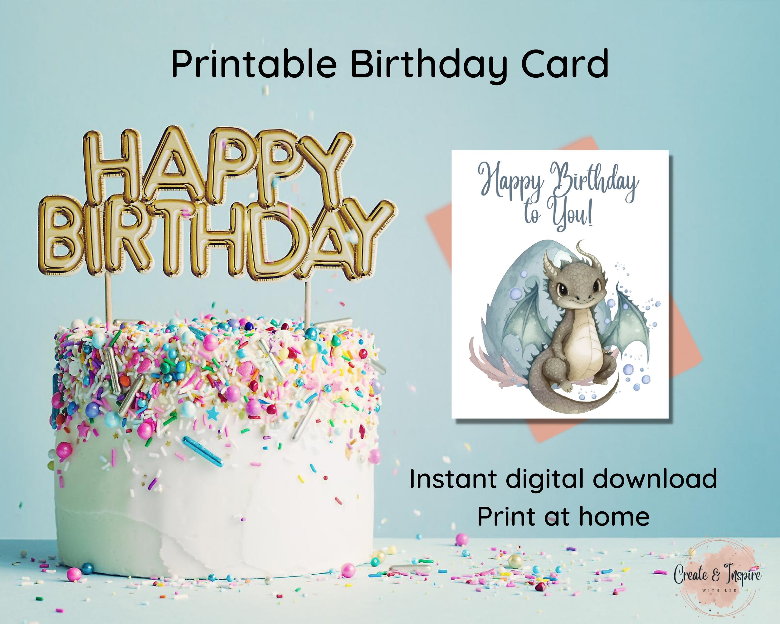 Cute Printable Dragon Themed Birthday Card for Kids| Birthday Cards for ...