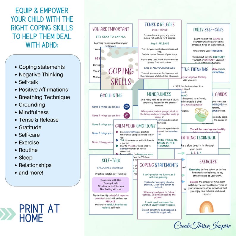 ADHD Coping Skills Cards for Teens, ADHD Parent Resources, Adhd Therapy ...