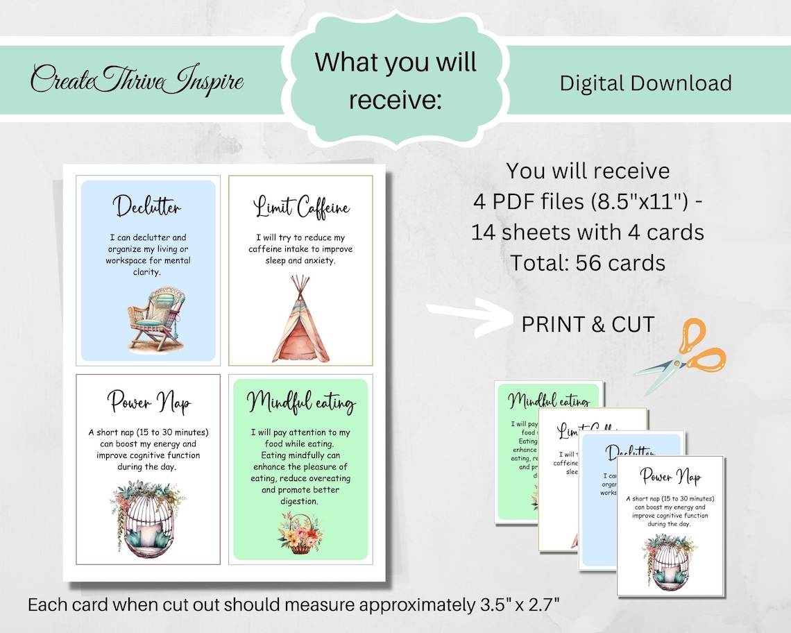 Positive Affirmations Self-care Cards Coping Skills Flashcards Self ...