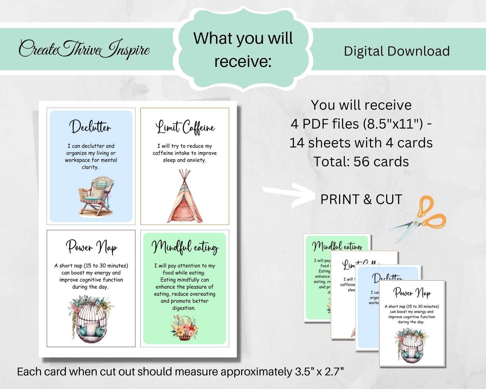 Positive Affirmations Self-care Cards Coping Skills Flashcards Self ...