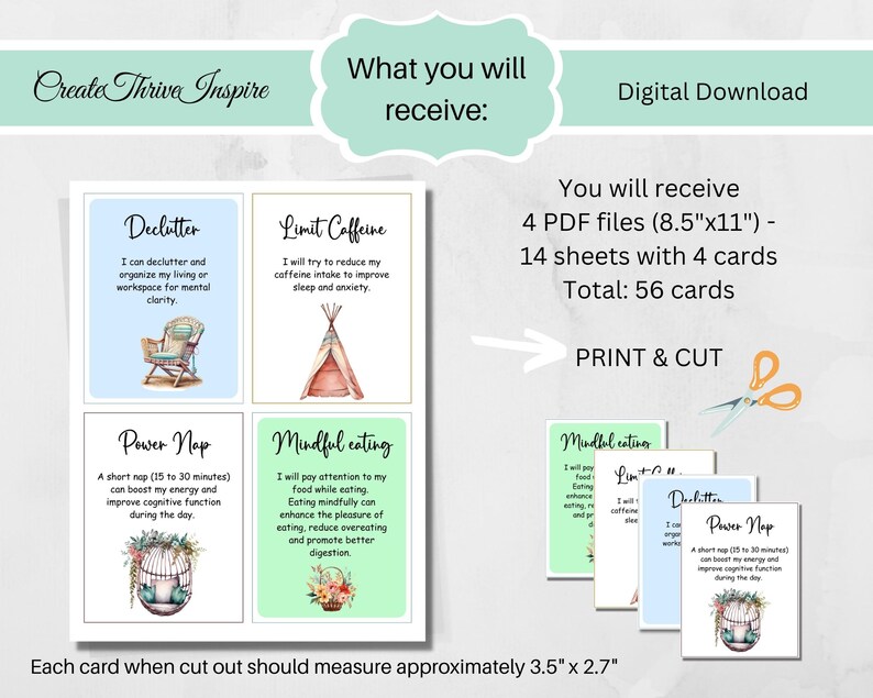 Positive Affirmations Self-care Cards Coping Skills Flashcards Self ...