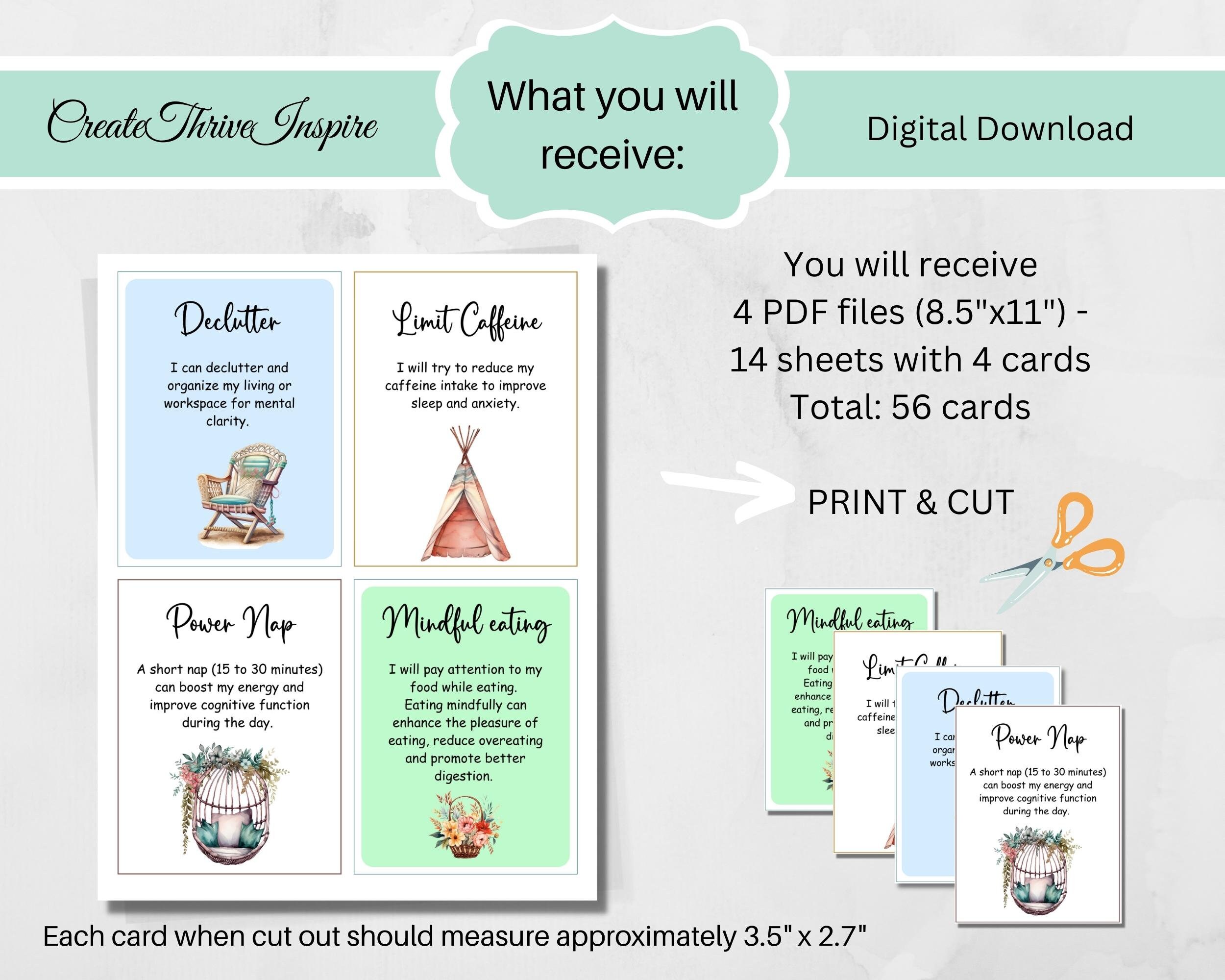 Positive Affirmations Self-care Cards Coping Skills Flashcards Self ...