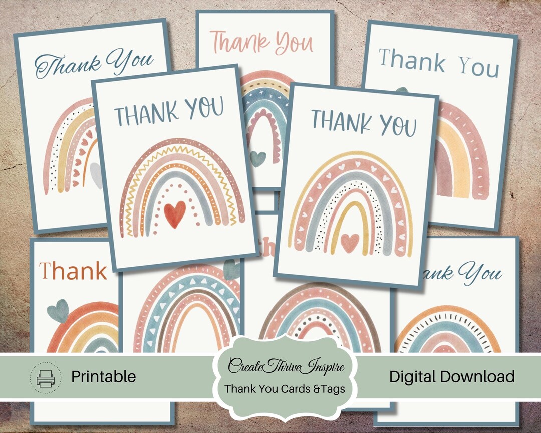 Rainbow Thank You Cards Set, Printable Notes (PDF & JPG) - Etsy