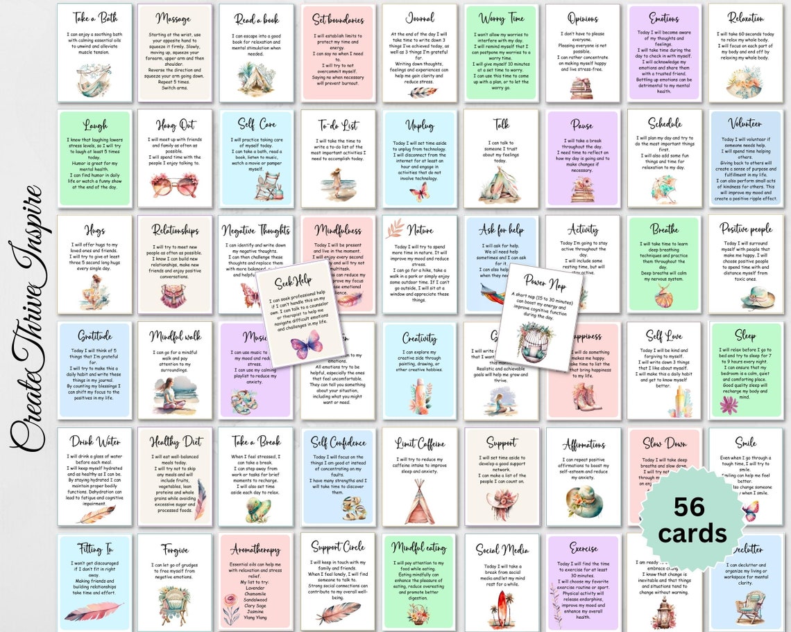 Self Care Cards Coping Skills Flashcards Self-care Gift Printable Self ...