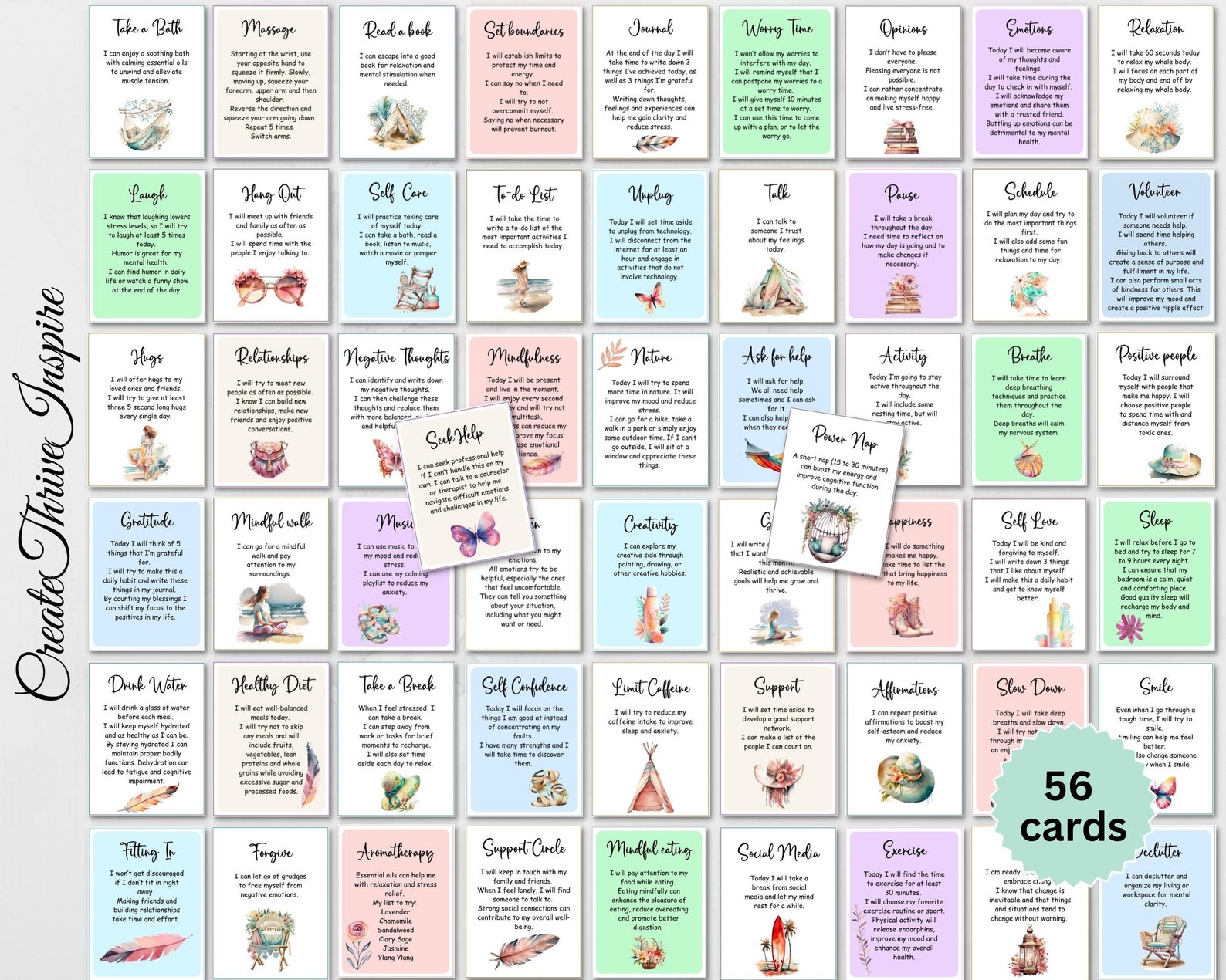 Self Care Cards Coping Skills Flashcards Self-care Gift Printable Self ...