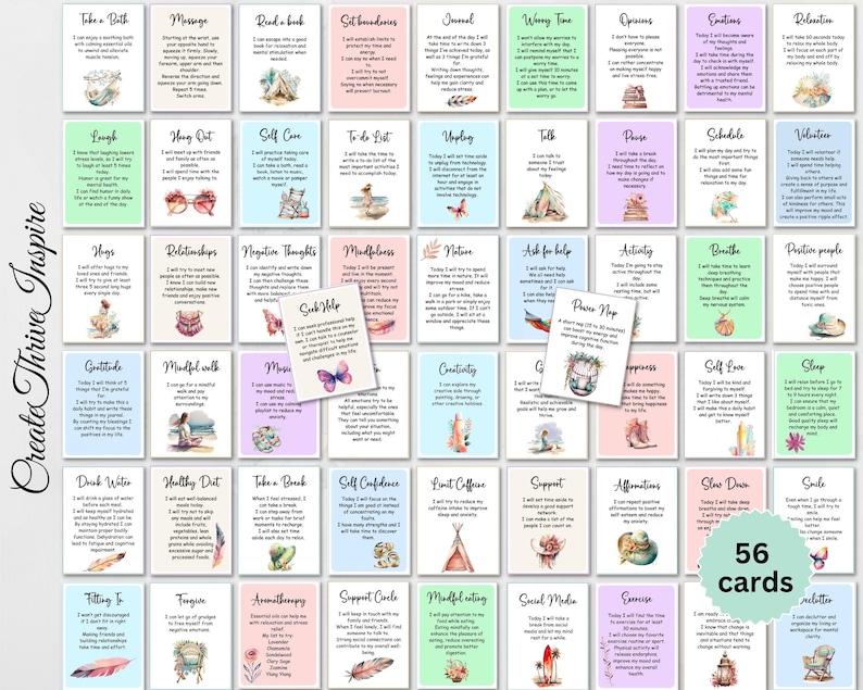 Self Care Cards Coping Skills Flashcards Self-care Gift Printable Self ...
