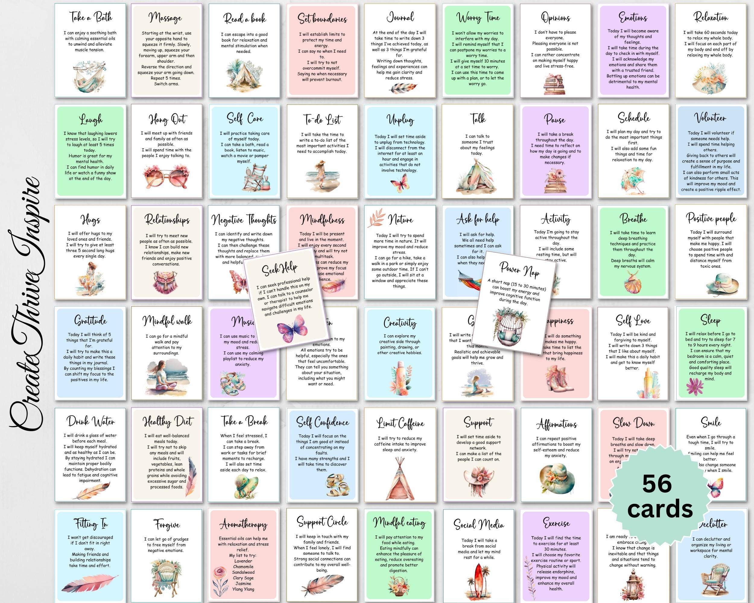 Positive Affirmations Self-care Cards Coping Skills Flashcards Self ...