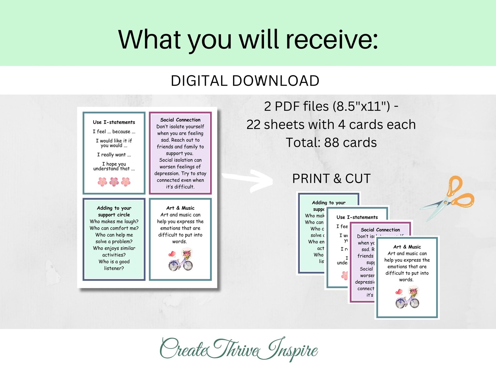Depression Coping Skills Cards, CBT Techniques, Depression Cycle ...