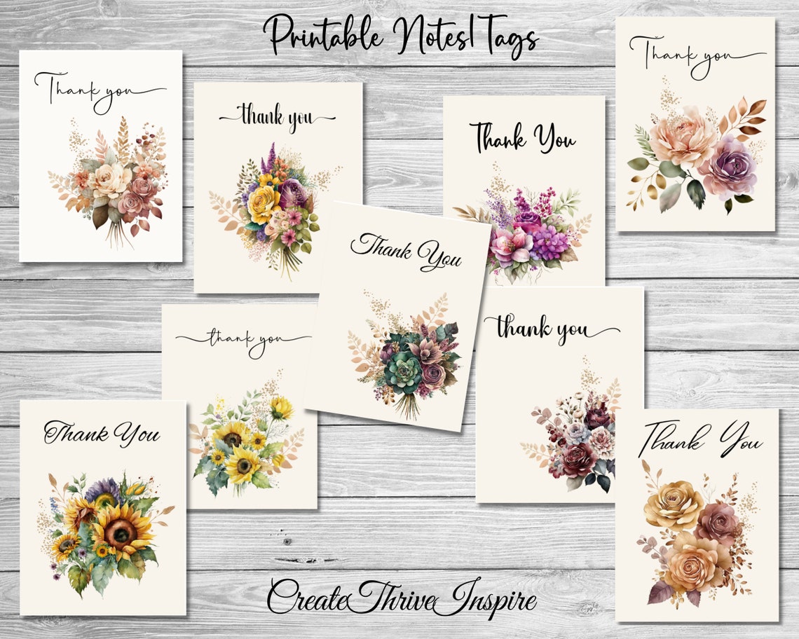 Thank You Cards Printable Note Cards Junk Journal Tags Scrapbook Cards ...