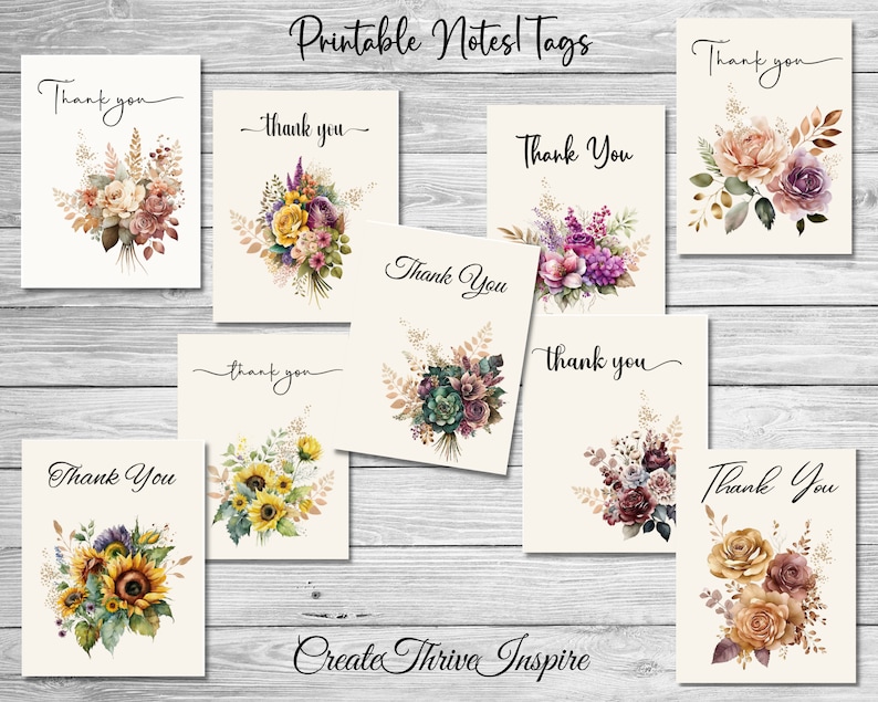 Thank You Cards Printable Note Cards Junk Journal Tags Scrapbook Cards ...