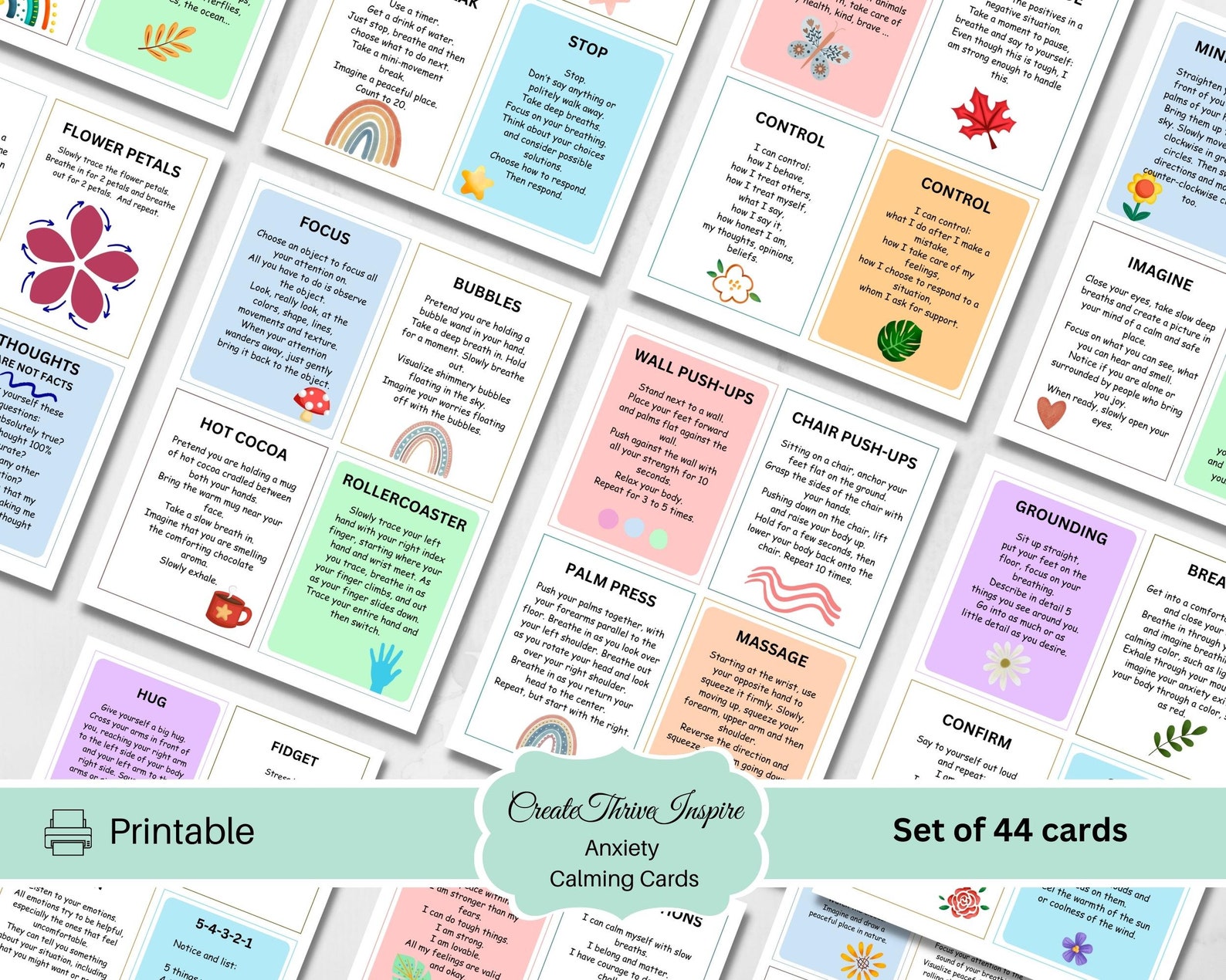 Anxiety Cards Calming Cards Coping Skills Cards Cue Cards for Anxiety ...