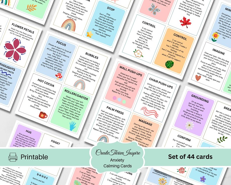 Anxiety Cards Calming Cards Coping Skills Cards Cue Cards for Anxiety ...