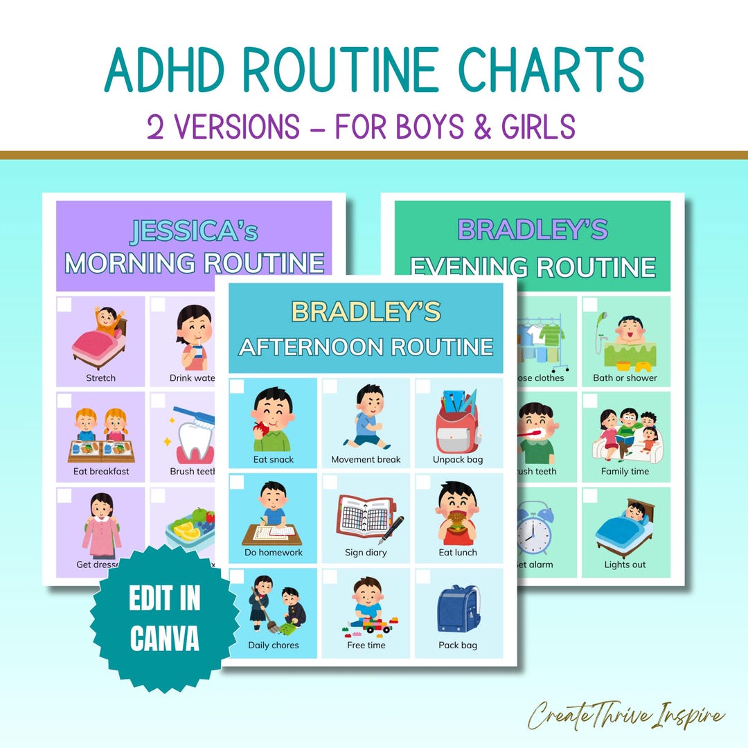 ADHD Routine Charts Editable Daily Visual Schedule ADHD Parent Resource ...