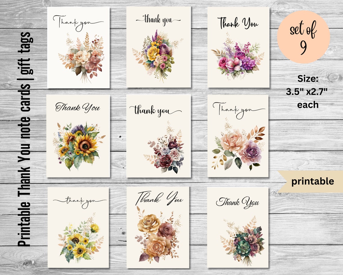 Thank You Cards Printable Note Cards Junk Journal Tags Scrapbook Cards ...