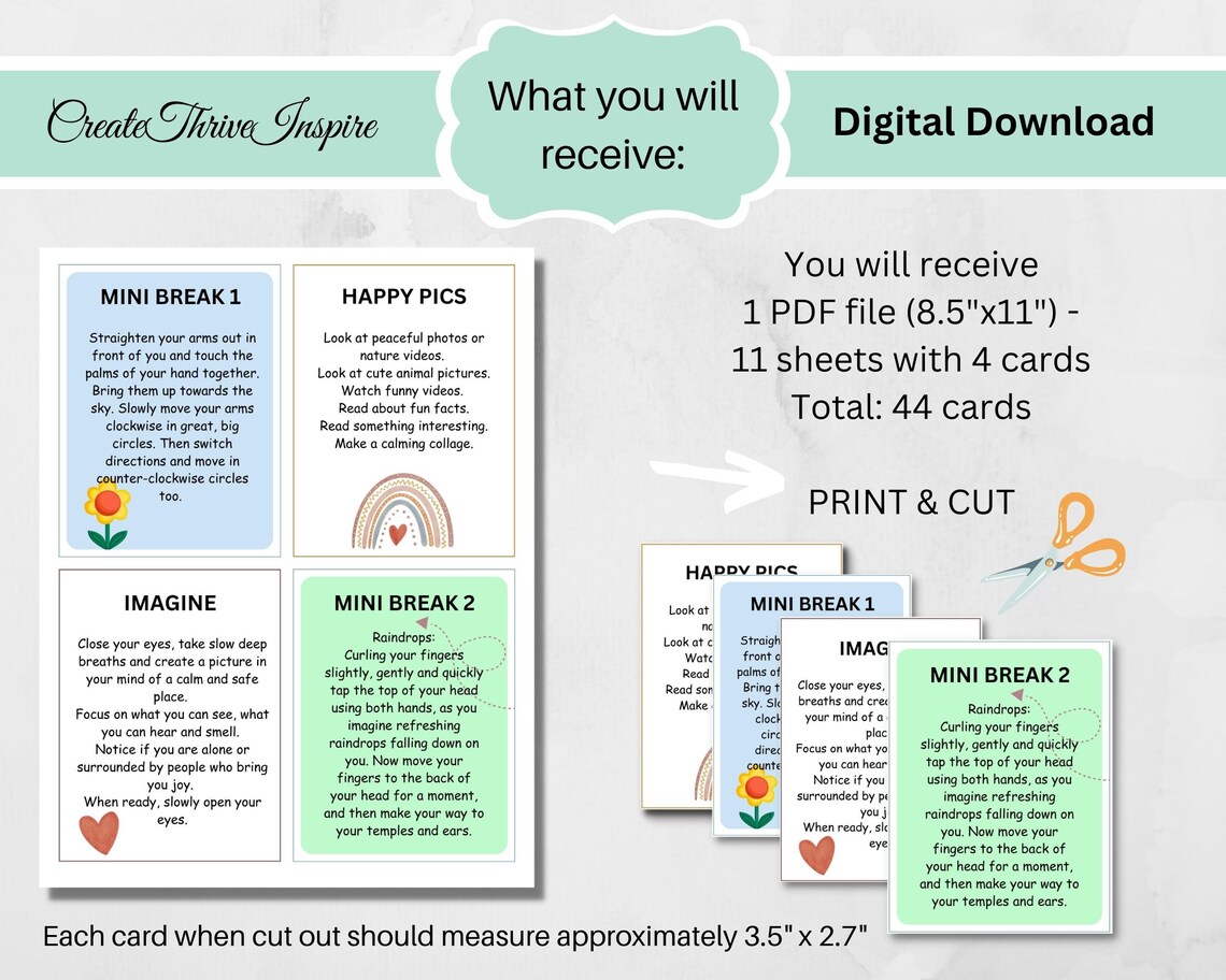 Anxiety Cards Calming Cards Coping Skills Cards Cue Cards for Anxiety ...