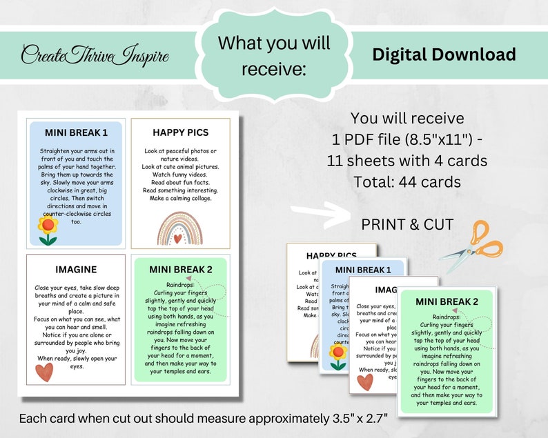Anxiety Cards Calming Cards Coping Skills Cards Cue Cards for Anxiety ...