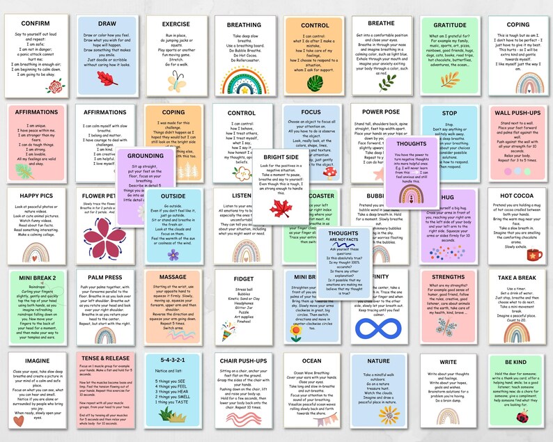 Anxiety Cards Calming Cards Coping Skills Cards Cue Cards for Anxiety ...