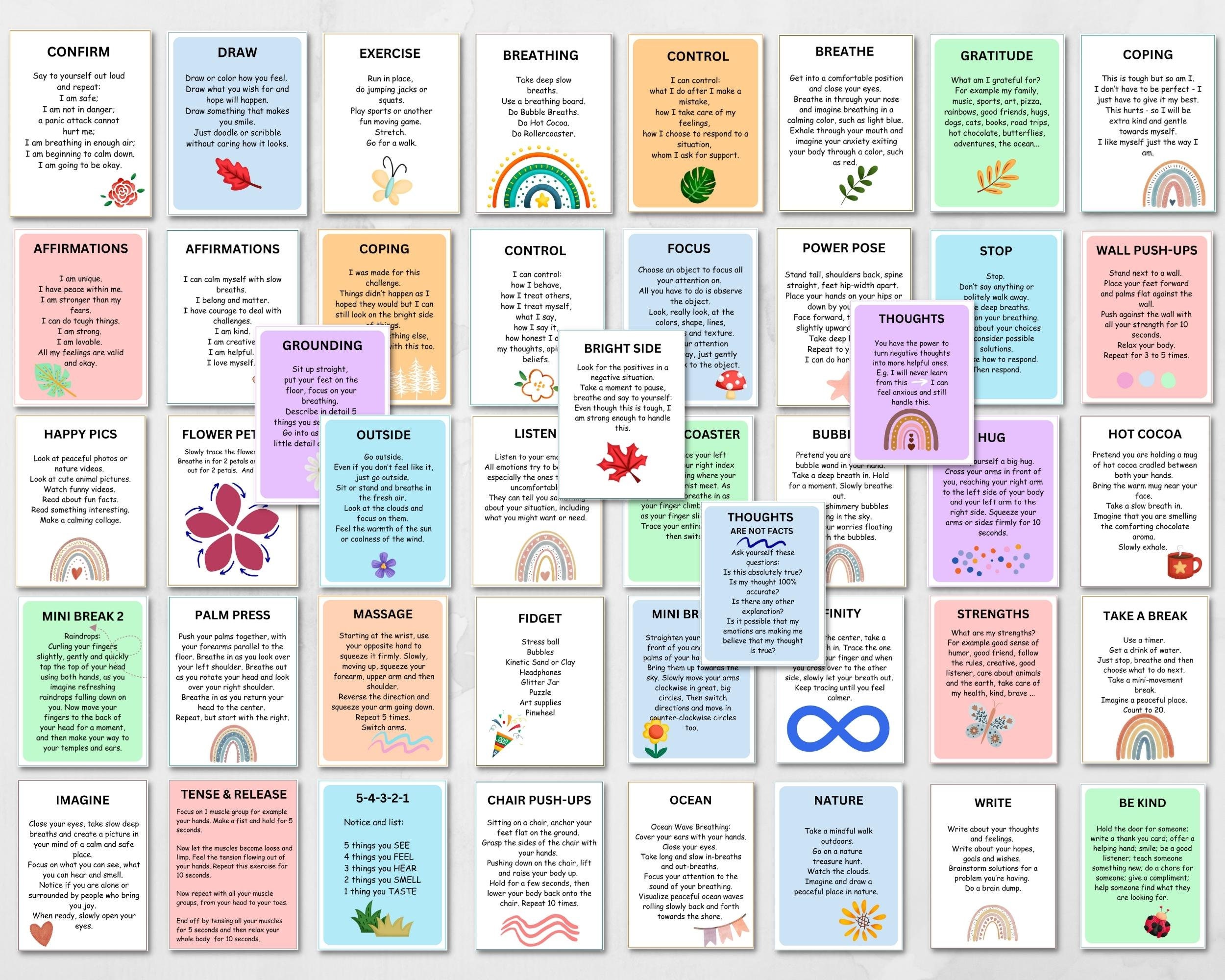Anxiety Cards Calming Cards Coping Skills Cards Cue Cards for Anxiety ...