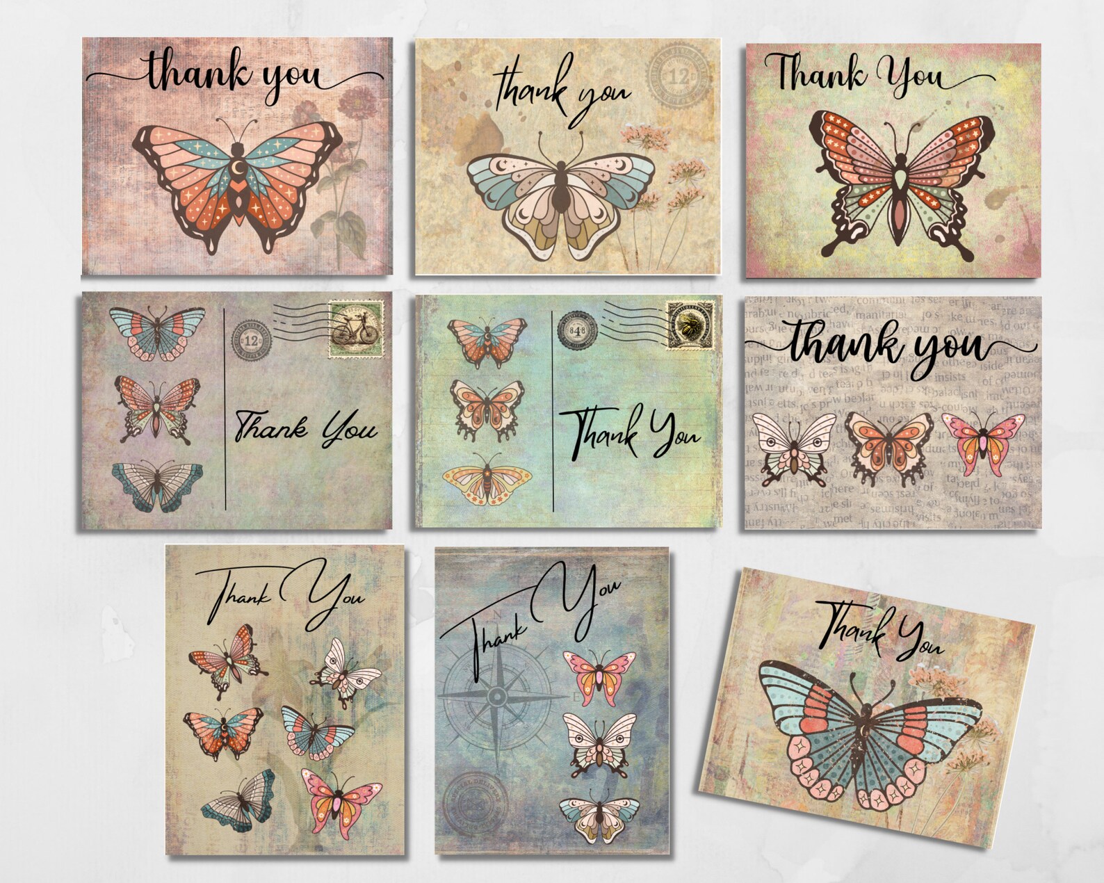 Thank You Notes Printable Note Cards Junk Journal Tags Scrapbook Cards ...