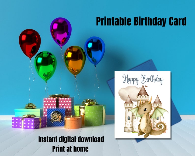 Birthday Card With Dragon Theme| Printable Birthday Card| Digital ...