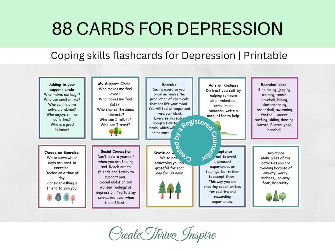 Depression Coping Skills Cards, CBT Techniques (printable PDF) - Etsy