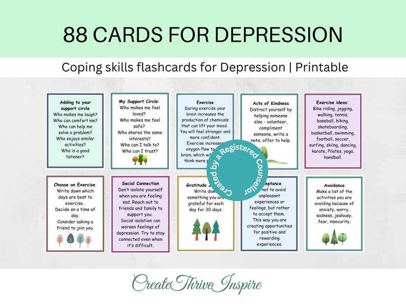 Depression Coping Skills Cards, CBT Techniques, Depression Cycle ...