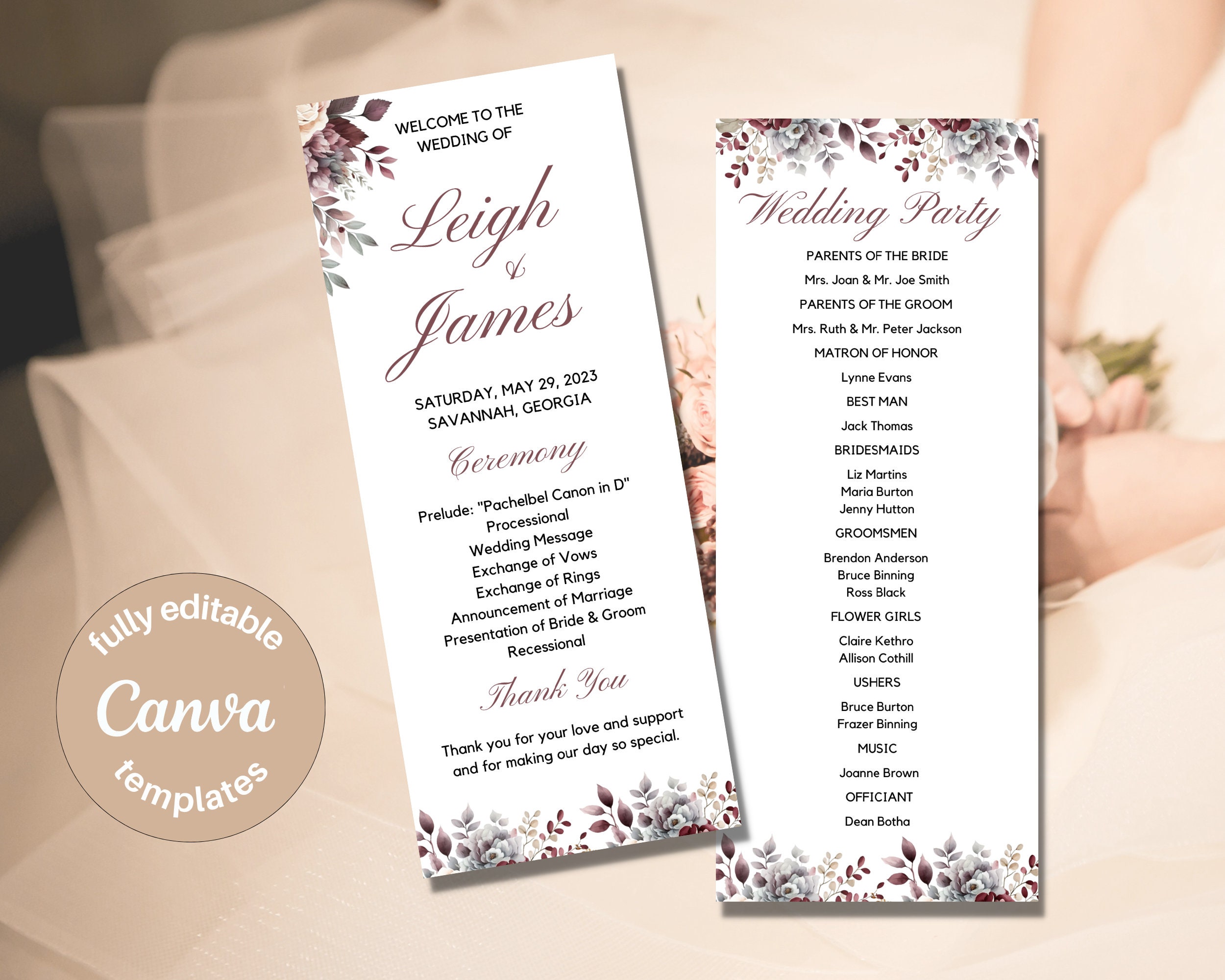 Wedding Program and Party Template Printable Self Edit Wedding Program ...