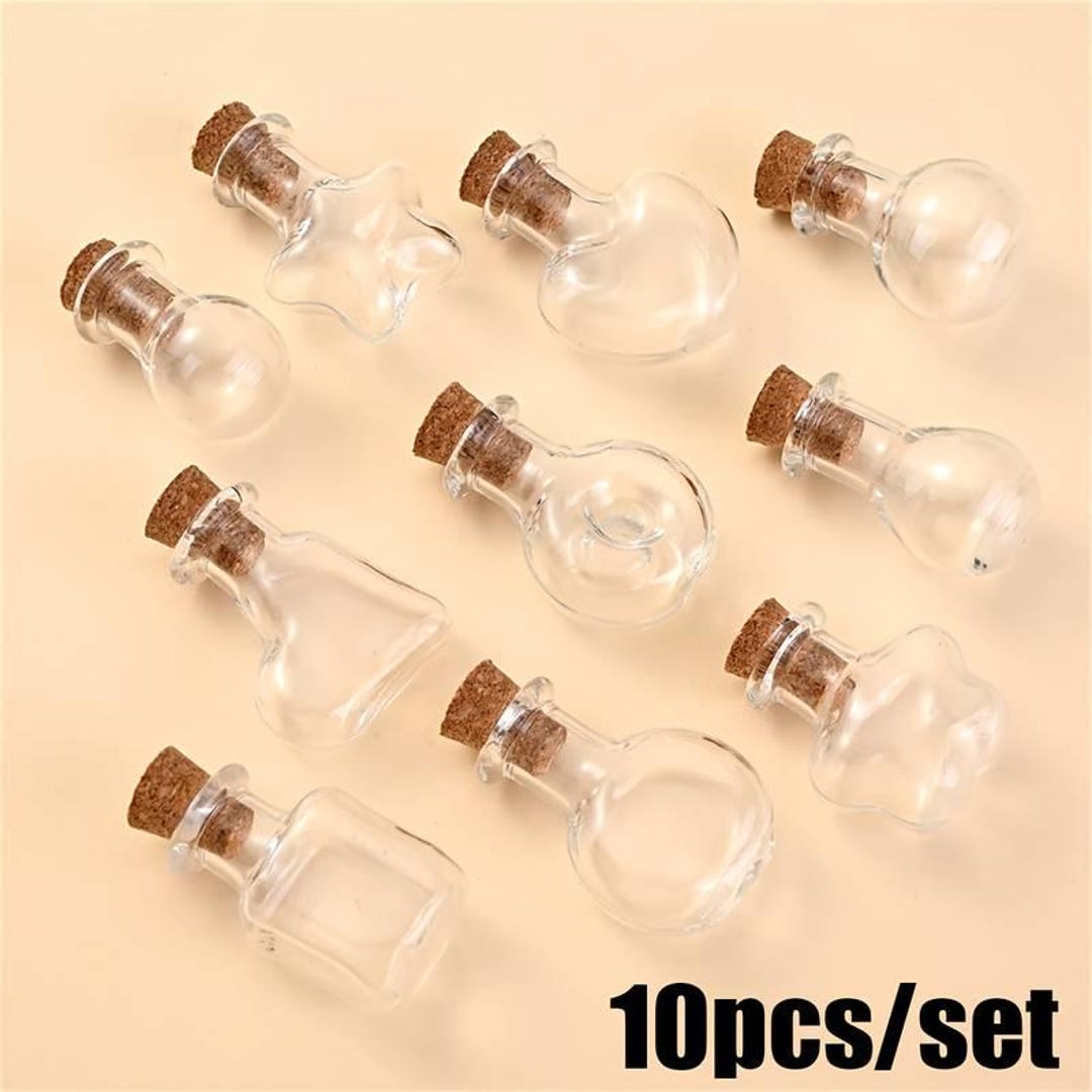 10pc Mini Glass Vials With Cork Stopper - Various Shapes for DIY ...